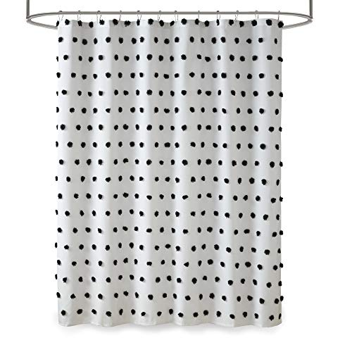 Madison Park Sophie Trendy Shower Curtain with Textured Pom-Poms Accent, Modern Bathroom Décor, Machine Washable Bath Privacy Screen, 72 in x 72 in, Black/White