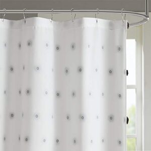 Madison Park Sophie Trendy Shower Curtain with Textured Pom-Poms Accent, Modern Bathroom Décor, Machine Washable Bath Privacy Screen, 72 in x 72 in, Black/White