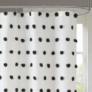 Madison Park Sophie Trendy Shower Curtain with Textured Pom-Poms Accent, Modern Bathroom Décor, Machine Washable Bath Privacy Screen, 72 in x 72 in, Black/White