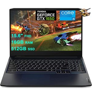 lenovo ideapad gaming 3i 15 laptop 15.6″ fhd ips 11th generation intel quad-core i5-11300h 16gb ram 512gb ssd geforce gtx 1650 4gb graphic backlit usb-c nahimic win11 black + hdmi cable