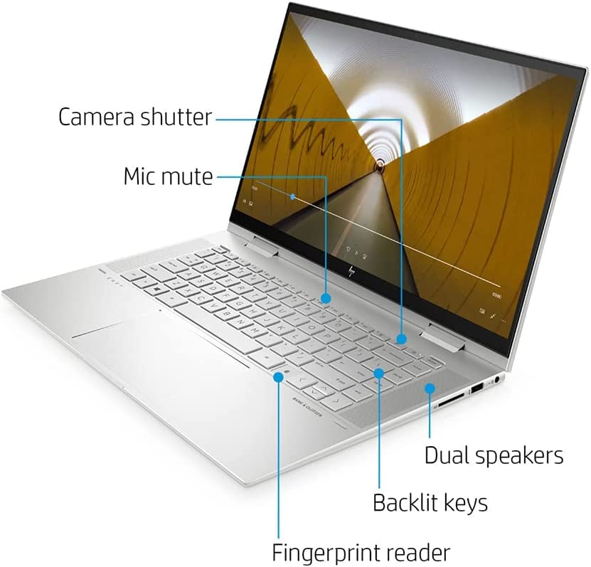 HP 2022 Envy X360 2-in-1 15.6" FHD Touchscreen Laptop, Intel Core i7-1195G7, 64GB RAM, 2TB PCIe SSD, Backlit Keyboard, Intel Iris Xe Graphics, HD Webcam, B&O Audio, Win 11, Silver, 32GB USB Card