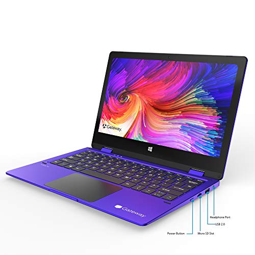 Gateway 11.6" 2-in-1 Touchscreen Laptop Computer, Purple, Intel Celeron N4020 Up to 2.8GHz, 4GB DDR4 RAM, 64GB eMMC, Webcam, HDMI, Windows 10 S, Office 365 Personal 1-Year, 64GB Flash Stylus