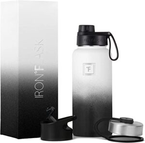 iron °flask sports water bottle – 32 oz, 3 lids (spout lid), leak proof, vacuum insulated stainless steel, double walled, thermo mug, metal canteen