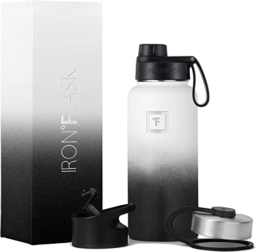 IRON °FLASK Sports Water Bottle - 32 Oz, 3 Lids (Spout Lid), Leak Proof, Vacuum Insulated Stainless Steel, Double Walled, Thermo Mug, Metal Canteen