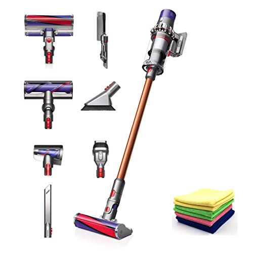 Flagship Dyson Cyclone V10 Absolute Cordless Stick Vacuum Cleaner: Powerful Dyson Digital Motor V10, 14 Cyclones, Bagless, Rechargeable, Whole-Machine Filtration + Microfiber Cloth