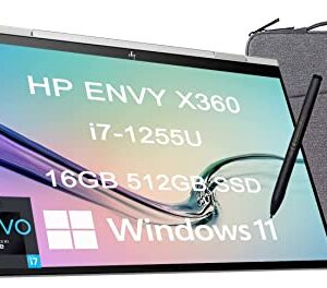 HP 2022 Envy X360 15 15t 2-in-1 Touchscreen (Intel 12th Gen i7-1255U, 16GB RAM, 512GB SSD, Webcam, Stylus) 15.6" FHD Convertible Laptop, Backlit KB, 2 x Thunderbolt 4, IST Computers Bag, Win 11 Home