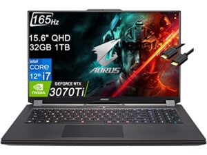 gigabyte aorus 15 xe5 (15.6″ qhd 165hz, intel 12th gen i7-12700h, 32gb ram, 1tb pcie ssd, geforce rtx 3070ti) thin bezel ips gaming laptop, thunderbolt 4, rgb backlit, ist cable, win 11 home