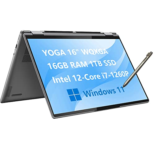 Lenovo Yoga 7 7i 16" WQXGA (2560x1600) 2-in-1 Touchscreen (Intel 12th Gen i7-1260P, 16GB RAM, 1TB SSD, IST Computers Active Stylus) Business Laptop, Backlit KB, Thunderbolt 4, Webcam, Win 11 Home