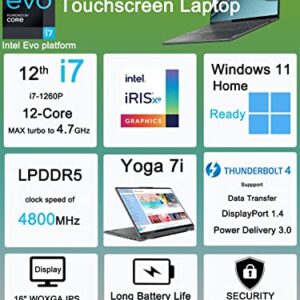 Lenovo Yoga 7 7i 16" WQXGA (2560x1600) 2-in-1 Touchscreen (Intel 12th Gen i7-1260P, 16GB RAM, 1TB SSD, IST Computers Active Stylus) Business Laptop, Backlit KB, Thunderbolt 4, Webcam, Win 11 Home