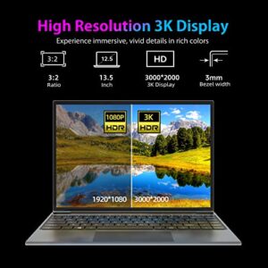 Windows 10 Laptop,13.5 Inch Pentium J3710 Quad core, 4GB RAM+128GB SSD, Thin & Light Notebook PC,3000x2000 3K Panel, 5G+AC WiFi, All-Metal Body, Backlit Keyboard, Finger Print, WPS,HDMI, Gray