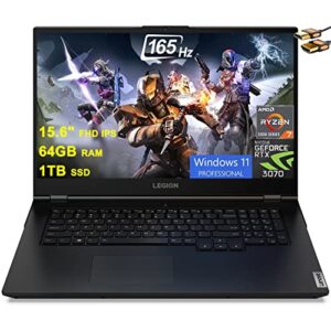 lenovo legion 5 15 gaming laptop 15.6″ fhd ips 165hz (300 nits, 100% srgb) amd 8-core ryzen 7 5800h (beats i7-10870h) 64gb ram 1tb ssd geforce rtx 3070 8gb graphic backlit usb-c win11pro + hdmi cable