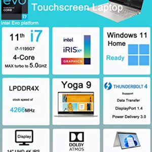 Lenovo Yoga 9i 14" UHD 4K (3840x2160) 2-in-1 Touchscreen (Intel 4-Core i7-1195G7, 16GB LPDDR4x RAM, 512GB SSD, Active Stylus), Business Laptop, Backlit, Thunderbolt 4, Windows 11 Home (Renewed)