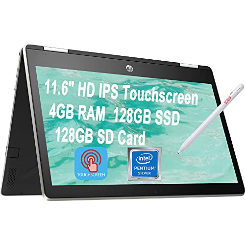 Latest 2020 HP Pavilion X360 11 2 in 1 Laptop 11.6" HD IPS Touchscreen Intel Quad-Core Pentium Silver N5000 4GB DDR4 128GB SSD + 128GB SD Card HP Audio Boost HDMI + Pen