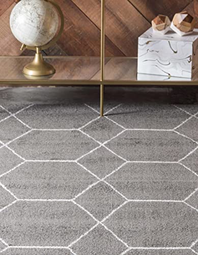 Unique Loom Trellis Frieze Collection Area Rug - Geometric (9' x 12' 2", Dark Gray/ Ivory)