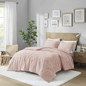 madison park ultra soft luxury premium plush comforter mini modern all season down alternative bedding set with matching sham, full/queen, blush