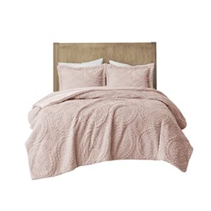 Madison Park Ultra Soft Luxury Premium Plush Comforter Mini Modern All Season Down Alternative Bedding Set with Matching Sham, Full/Queen, Blush