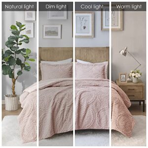 Madison Park Ultra Soft Luxury Premium Plush Comforter Mini Modern All Season Down Alternative Bedding Set with Matching Sham, Full/Queen, Blush