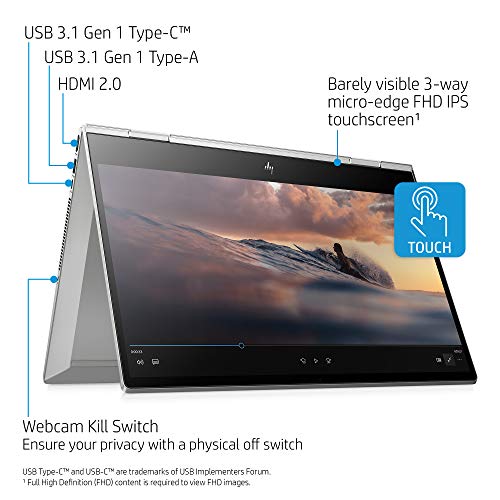 HP ENVY x360 Convertible 15-inch FHD Touchscreen 2-in-1 Laptop, 10th Gen Intel Core i7-10510U, 8GB RAM, 512GB SSD, Windows 10 Home, Fingerprint Reader, Webcam Kill Switch (15-dr1010nr, Natural Silver)