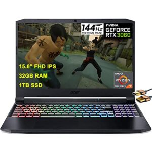 acer nitro 5 gaming laptop 15.6” fhd ips 144hz comfyview display amd octa-core ryzen 7 5800h processor 32gb ram 1tb ssd geforce rtx 3060 6gb graphic backlit keyboard usb-c win10 black + hdmi cable