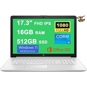 hp 17 business laptop 17.3″ fhd ips (300 nits, 100% srgb) 11th gen intel quad-core i5-1135g7 (beats i7-1065g7) 16gb ram 512gb ssd intel iris xe graphics office365 win11pro silver + hdmi cable