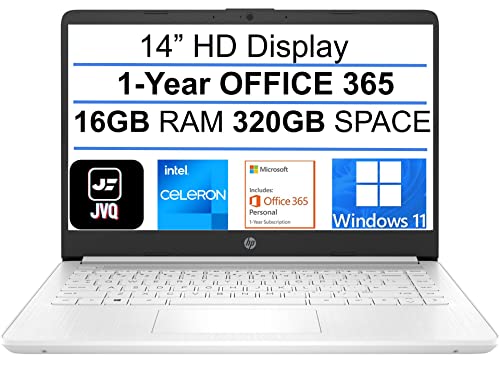 2022 Newest HP Stream 14" HD Laptop, Intel Celeron N4020(up to 2.8GHz), 16GB RAM, 320GB Space(64GB eMMC+256GB Card), 1-Year Office 365, WiFi, HDMI, USB-C, Webcam, Bluetooth, Windows 11S, White+JVQ MP