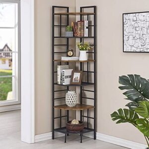 homissue 6 tier industrial corner shelf unit, 76.9” tall corner bookcase storage display organizer storage stand for home office