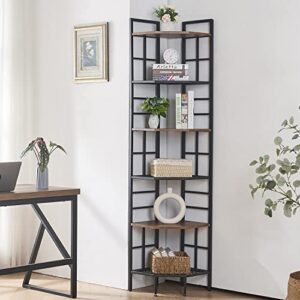 HOMISSUE 6 Tier Industrial Corner Shelf Unit, 76.9” Tall Corner Bookcase Storage Display Organizer Storage Stand for Home Office