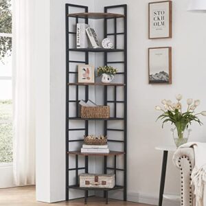 HOMISSUE 6 Tier Industrial Corner Shelf Unit, 76.9” Tall Corner Bookcase Storage Display Organizer Storage Stand for Home Office