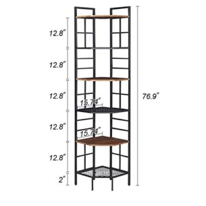 HOMISSUE 6 Tier Industrial Corner Shelf Unit, 76.9” Tall Corner Bookcase Storage Display Organizer Storage Stand for Home Office