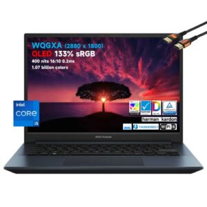 asus vivobook pro 14″ oled wqgxa (2880 x 1800) slim laptop, intel core i5-11300h up to 4.4 ghz, 16:10 400 nits 133% srgb pantone, harman/kardon, backlit, thunderbolt 4 (8gb ram | 256gb pcie ssd)