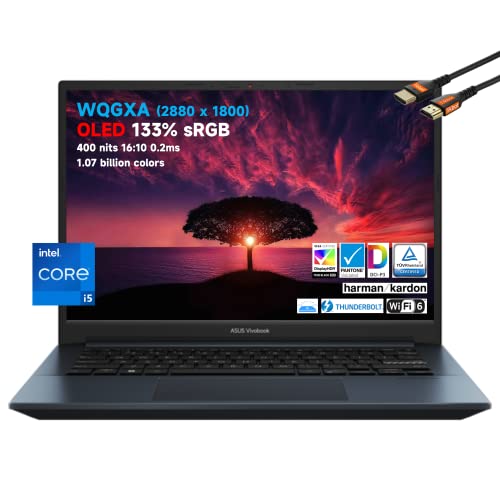 ASUS VivoBook Pro 14" OLED WQGXA (2880 x 1800) Slim Laptop, Intel Core i5-11300H up to 4.4 GHz, 16:10 400 nits 133% sRGB Pantone, Harman/Kardon, Backlit, Thunderbolt 4 (8GB RAM | 256GB PCIe SSD)