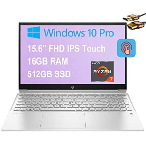 hp pavilion 15 flagship business laptop 15.6″ fhd ips touchscreen amd octa-core ryzen 7 4700u (beats i7-10710u) 16gb ram 512gb ssd amd radeon graphics backlit b&o audio win10 pro silver + hdmi cable