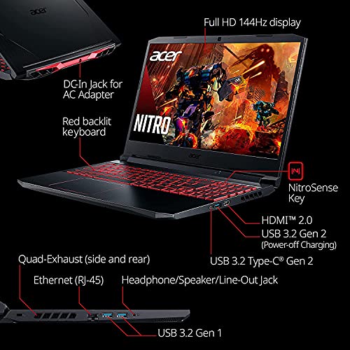 Acer 2022 Nitro 5 Gaming Laptop 15.6" FHD 144Hz IPS Display Intel 4-Core i5-10300H 16GB DDR4 512GB NVMe SSD NVIDIA GeForce RTX 3050 WiFi AX USB-C HDMI2.0 Backlit Windows 11 Pro w/RE USB Drive