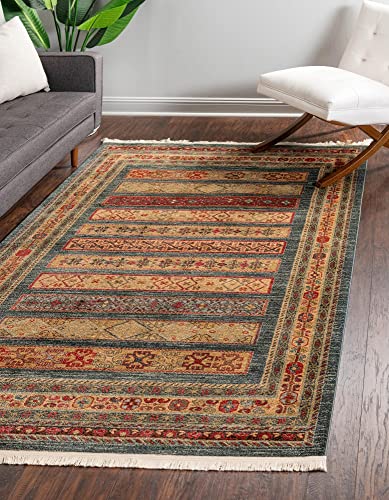 Unique Loom Fars Collection Modern Classic Tribal Inspired Design with Border Area Rug, (Rectangular 8' 0" x 10' 0", Blue/ Light Blue)