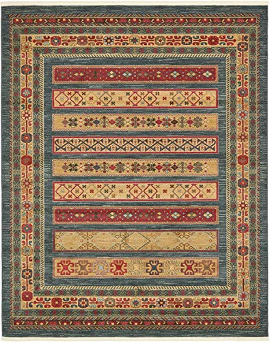 Unique Loom Fars Collection Modern Classic Tribal Inspired Design with Border Area Rug, (Rectangular 8' 0" x 10' 0", Blue/ Light Blue)