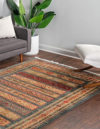 Unique Loom Fars Collection Modern Classic Tribal Inspired Design with Border Area Rug, (Rectangular 8' 0" x 10' 0", Blue/ Light Blue)