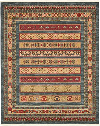 Unique Loom Fars Collection Modern Classic Tribal Inspired Design with Border Area Rug, (Rectangular 8' 0" x 10' 0", Blue/ Light Blue)