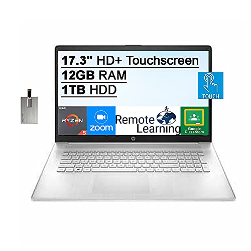 2021 HP 17.3" HD+ Touchscreen Laptop Computer, AMD Ryzen 5-5500U(6-core) Processor, 12GB DDR4 RAM, 1TB HDD, AMD Radeon Graphics, HD Audio, HD Webcam, HDMI, Win10, Silver, 32GB USB Card (Renewed)