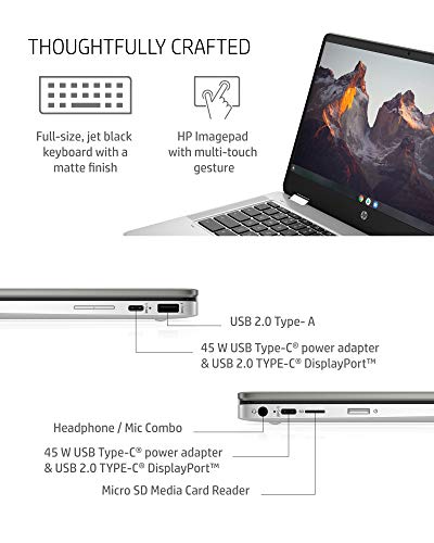 HP Chromebook x360 14a Laptop - Dual Core Intel Celeron N4020 - 4 GB RAM - 32 GB eMMC Storage - 14-inch HD Touchscreen - Google Chrome OS - Lightweight and Long Battery Life (14a-ca0010nr, 2020)