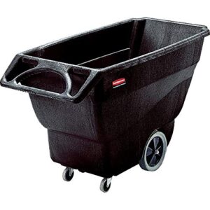 rubbermaid commercial products fg101300bla tilt dump truck, 1000 lbs 44259 cubic yard heavy load capacity with wheels, trash recycling cart, black