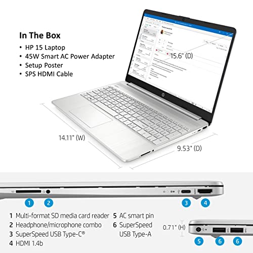 HP 15 Business & Student Laptop, 15.6" HD Micro-Edge Display, 11th Gen Intel Core i3-1115G4, 8GB RAM, 512GB SSD, Webcam, USB-C, WiFi, Long Battery Life, SPS HDMI Cable, Win 11 Home