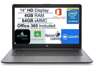 newest hp stream 14″ hd sva laptop computer, intel celeron n4000 processor, 4gb ram, 64gb emmc flash memory, 1-year office 365, hdmi, bluetooth, windows 10, black, allyflex mp, online class ready