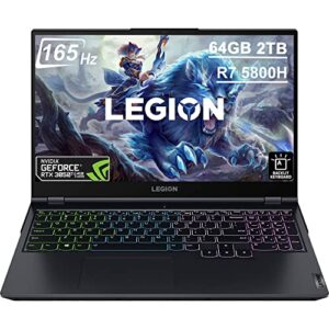 lenovo legion 5 gen 6 15.6″ fhd 165hz (8-core ryzen 7 5800h, 64gb ram, 2tb ssd, geforce rtx 3050 ti 4gb) ips 300nits anti-glare gaming laptop, rgb backlit keyboard, free sync, win 11 home