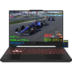 asus tuf gaming a15 laptop | 15.6″ fhd 144hz (adaptive-sync) | amd 8-core ryzen 7 6800h (>i7-11370h) | 16gb ddr5 1tb ssd | geforce rtx3050ti 4gb | rgb backlit hdmi win11pro black + 32gb microsd card