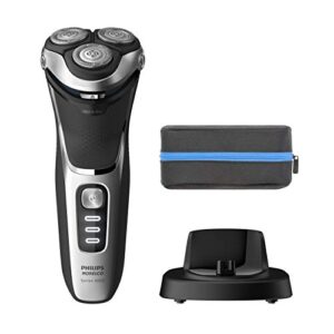 philips norelco shaver 3800, rechargeable wet & dry shaver with pop-up trimmer, charging stand and storage pouch, space gray, s3311/85