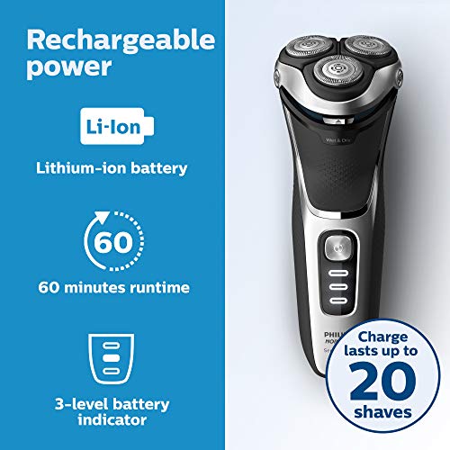 Philips Norelco Shaver 3800, Rechargeable Wet & Dry Shaver with Pop-up Trimmer, Charging Stand and Storage Pouch, Space Gray, S3311/85