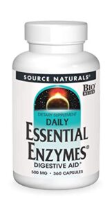 source naturals essential enzymes 500mg bio-aligned multiple enzyme supplement herbal defense for digestion, gas, constipation & bloating relief – supports a strong immune system – 360 capsules