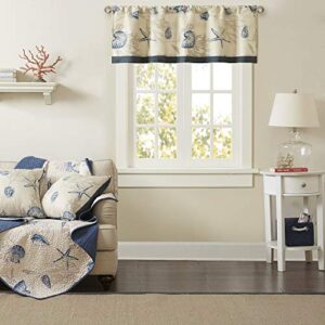 bayside printed ivory navy window valance , cotton printed rod pocket valances for windows , 50x18″ , dark blue