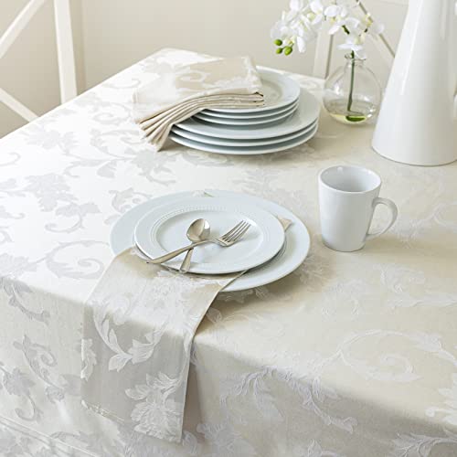 Benson Mills Harmony Scroll Woven Damask Fabric Tablecloth, Everyday, Parties, Special Occasions, Weddings and Holiday Table Cloth (60" X 120" Rectangular, Birch)