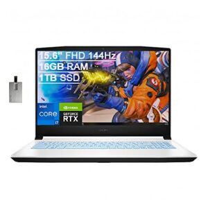 2022 msi sword gaming 15.6″ fhd 144hz laptop computer, 11th gen intel core i7-11800h, 16gb ram, 1tb pcie ssd, backlit keyboard, geforce rtx 3050ti, hd webcam, windows 10, white, 32gb snowbell usb card